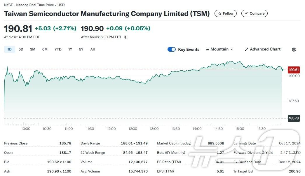 TSMC 시총 1조달러 돌파 눈앞…삼전은 2898억달러 - 뉴스1